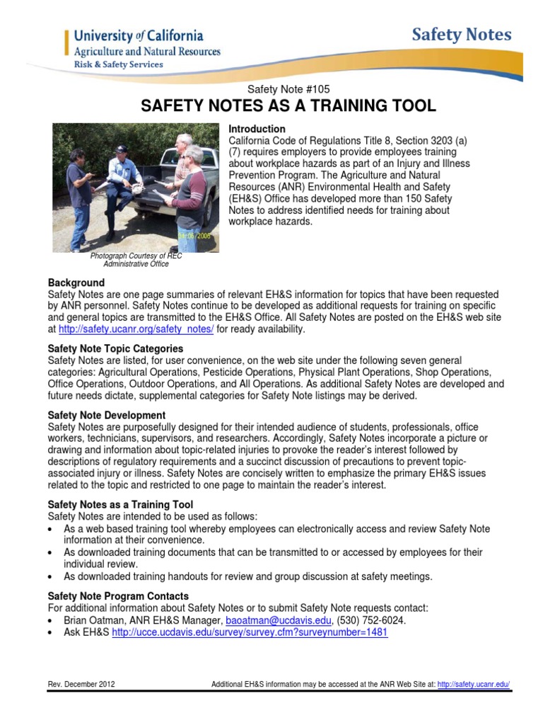 Safety Notes As A Training Tool | PDF | Safety | World Wide Web