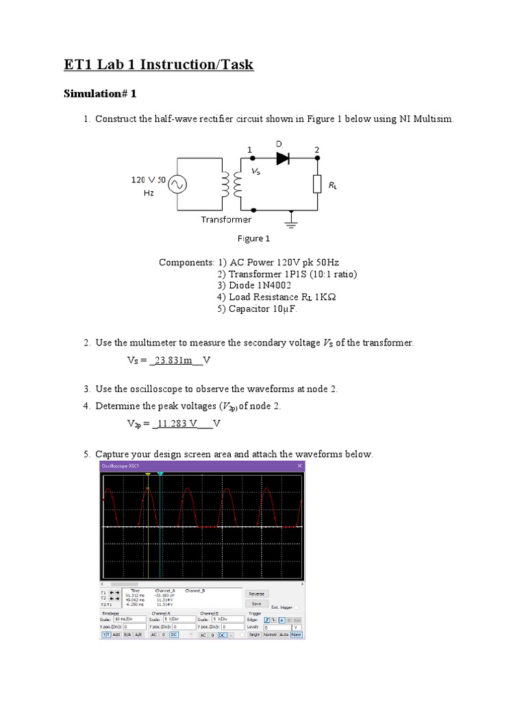 ET1 Lab Assignment - Chapter 2 - Diode | PDF | Rectifier | Electrical Network