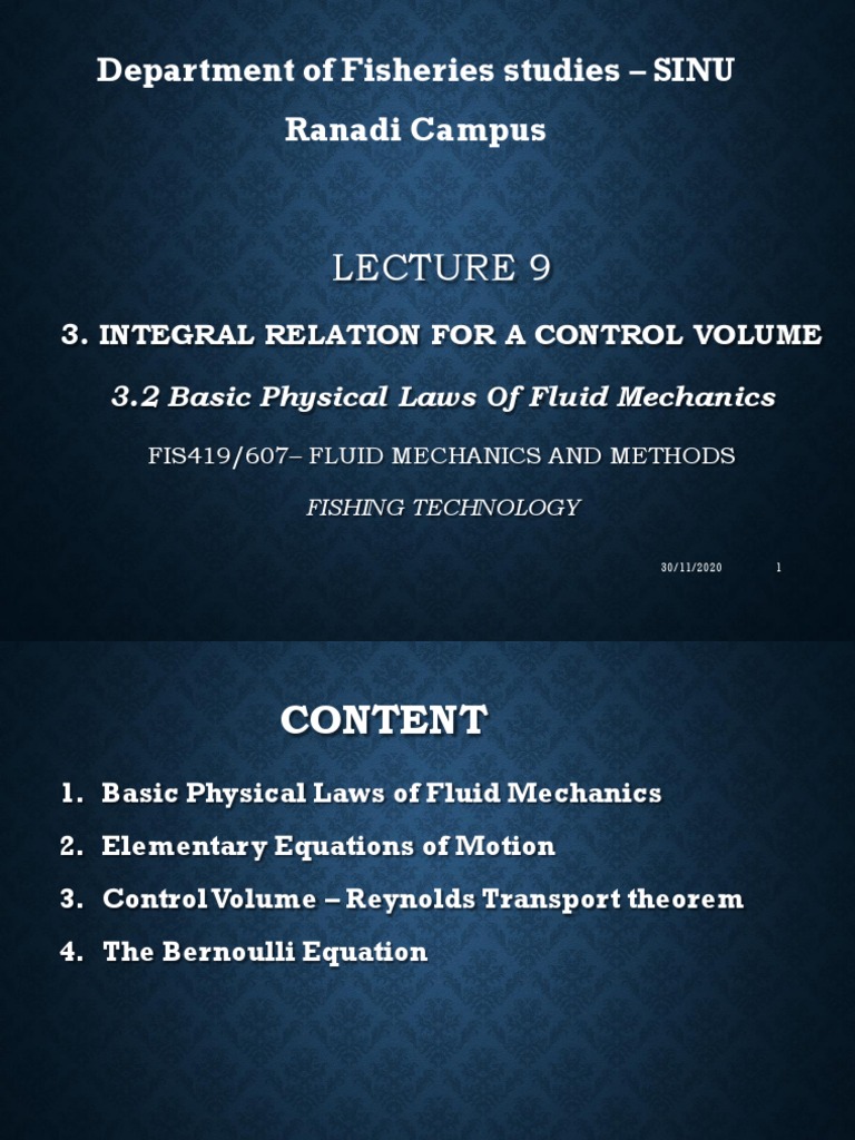 Lecture 9 - Basic Physical Laws of FLuid Mechanics PDF | PDF | Fluid ...