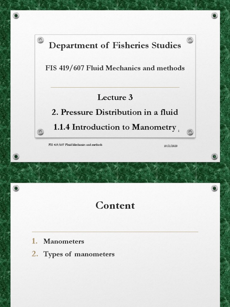 Lecture 3 - Application To Manometry | PDF | Pressure Measurement ...