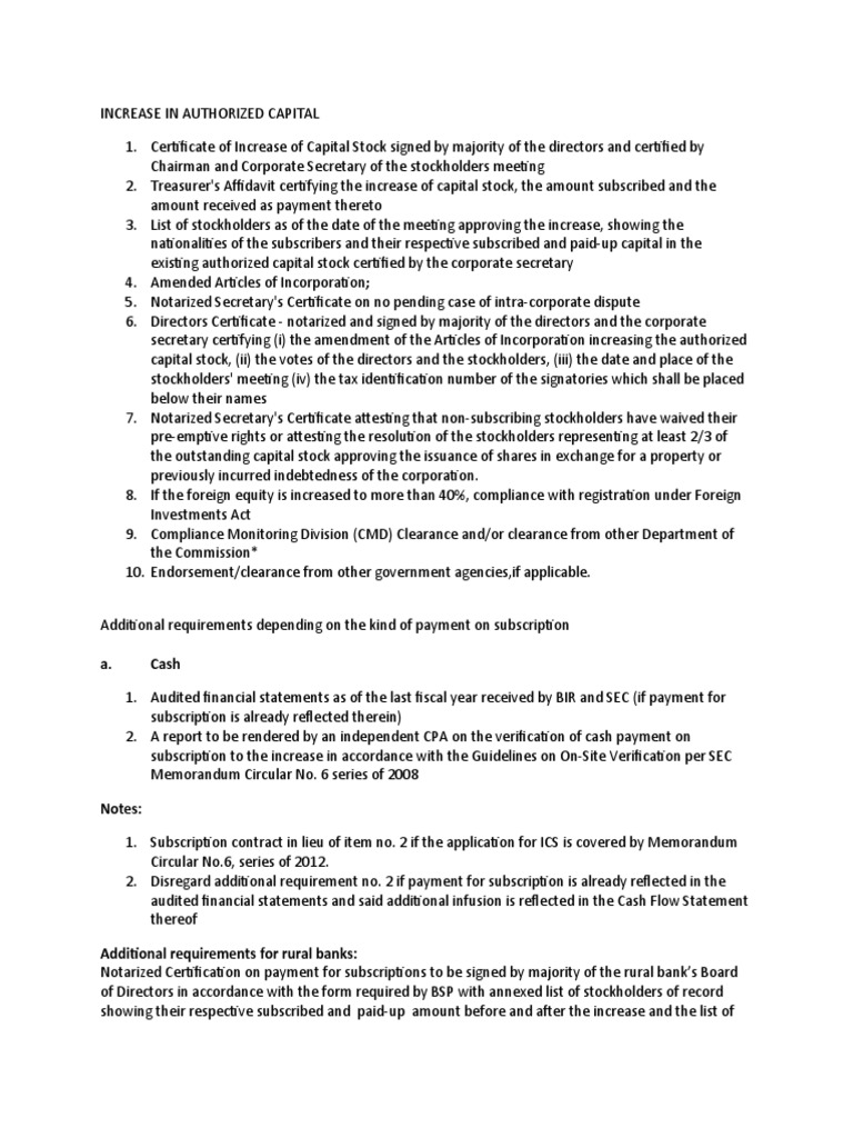 SEC Amendment - Increase in Authorized Capital | PDF | Real Estate ...
