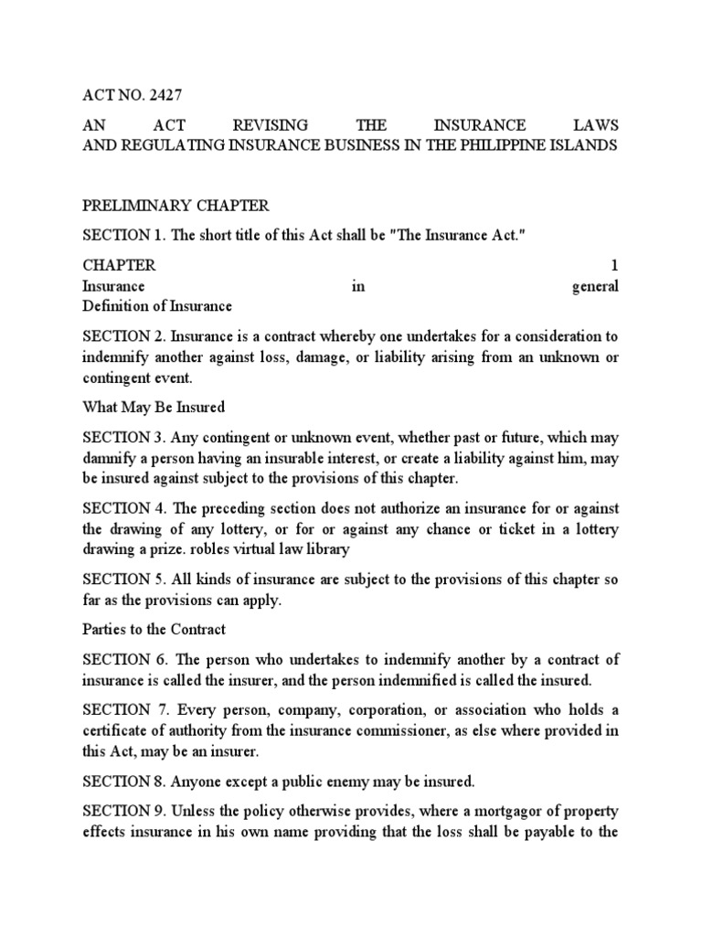 Insurance Code of The Philippines | PDF | Insurance | Civil Law (Legal ...