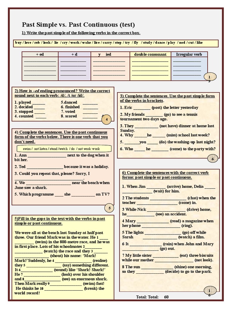 Past Simple Vs Past Continuous Test Grammar Guides Tests - 84131 | PDF