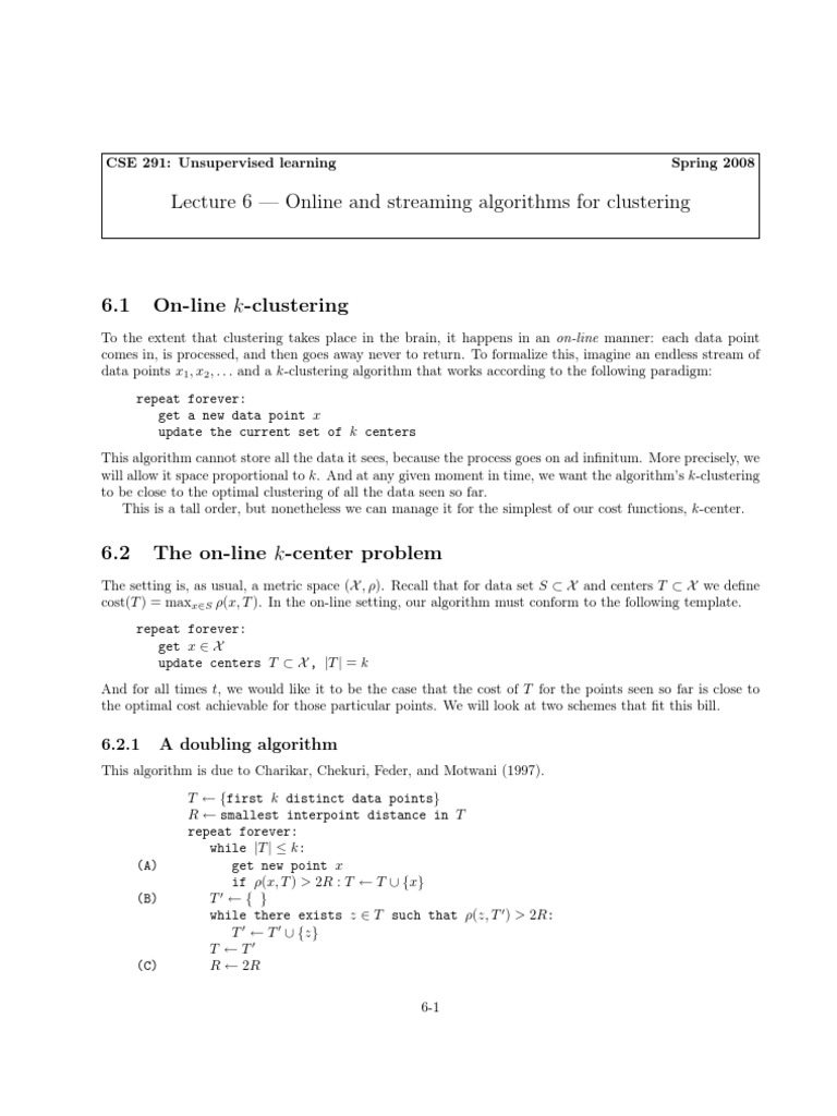 Online and Streaming Algorithms For Clustering - UCSD - Lec6 | PDF ...