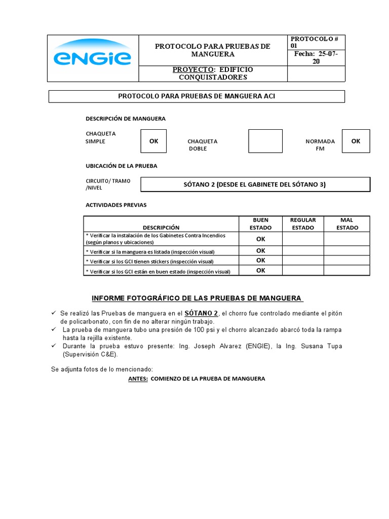 Protocolo Prueba de Manguera | PDF | Naturaleza