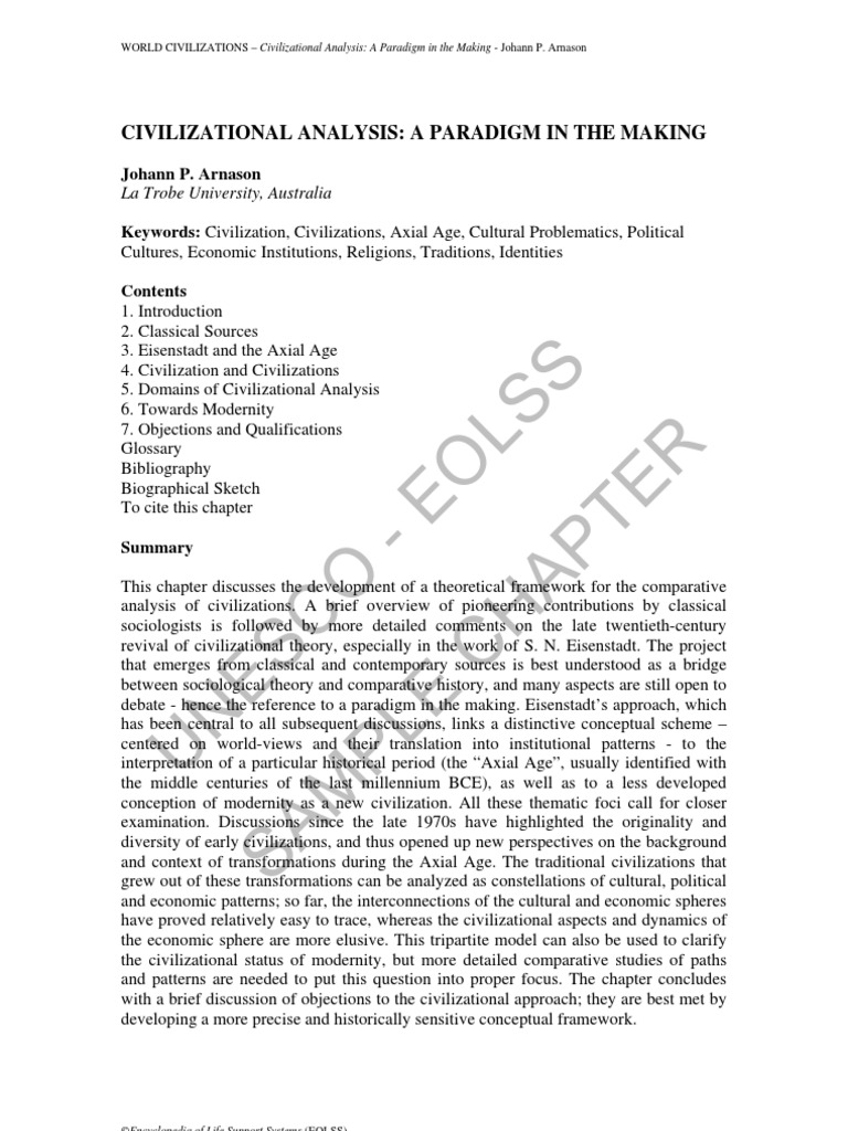 Unesco - Eolss Sample Chapter: Civilizational Analysis: A Paradigm in The Making | PDF ...