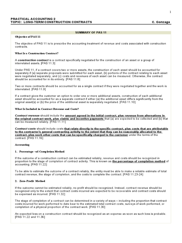 Accounting for Construction Contracts | PDF | Debits And Credits | Cost