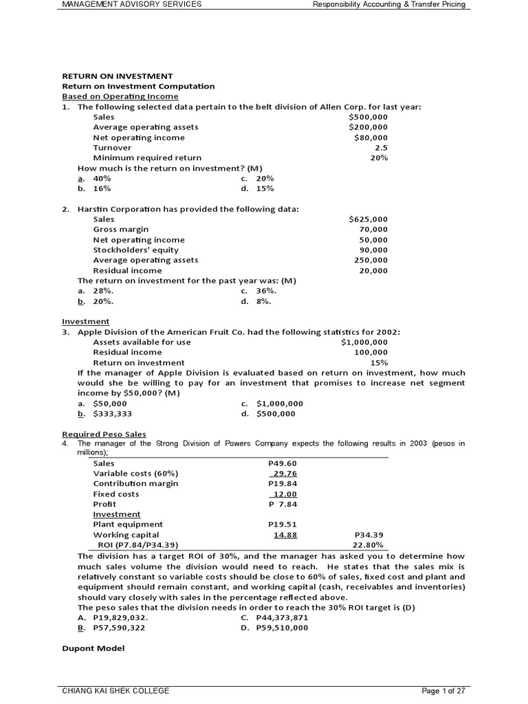 Return on Investment Analysis Techniques | PDF | Return On Investment ...