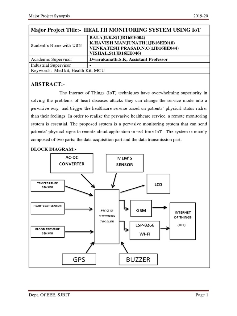 Major Project Title:-Health Monitoring System Using Iot | PDF