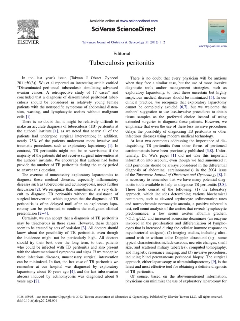 Tuberculosis Peritonitis | PDF | Tuberculosis | Medical Diagnosis