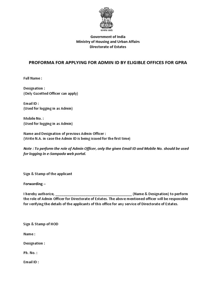 Admin ID Application Proforma | PDF