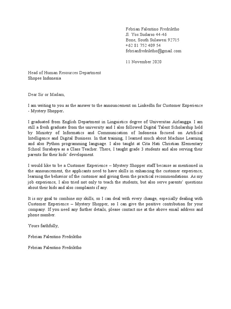 Application Letter For Shopee | PDF