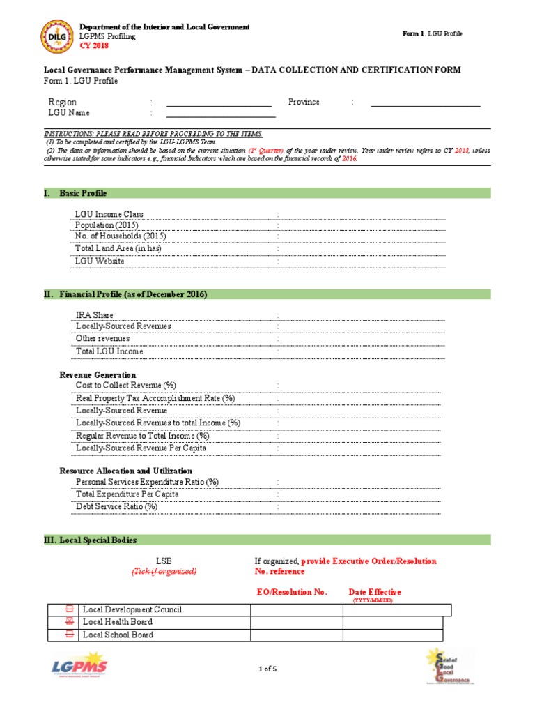 Form 1 LGU Profile | PDF | Local Government | Taxes