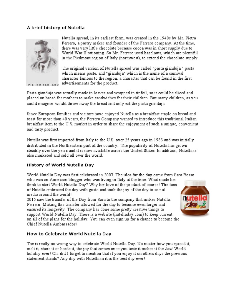 History and Celebration of Nutella | PDF | Chocolate | Foods