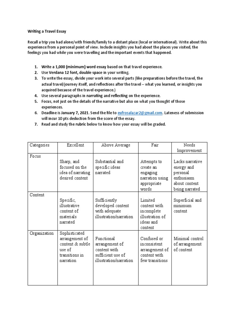 Writing A Travel Essay | PDF | Essays | Cognitive Science