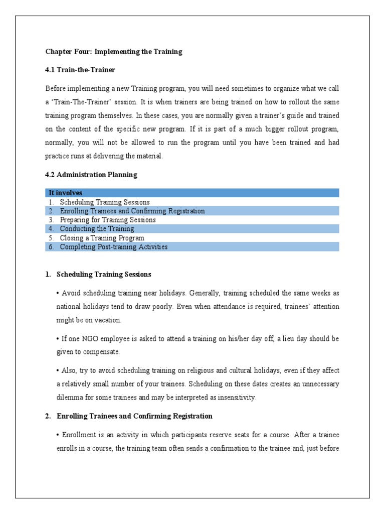Chapter Four: Implementing The Training 4.1 Train-the-Trainer | PDF ...