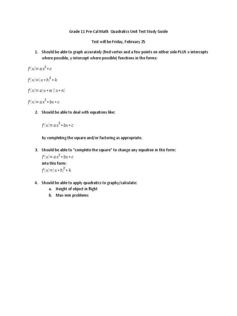 Quadratics Test | PDF