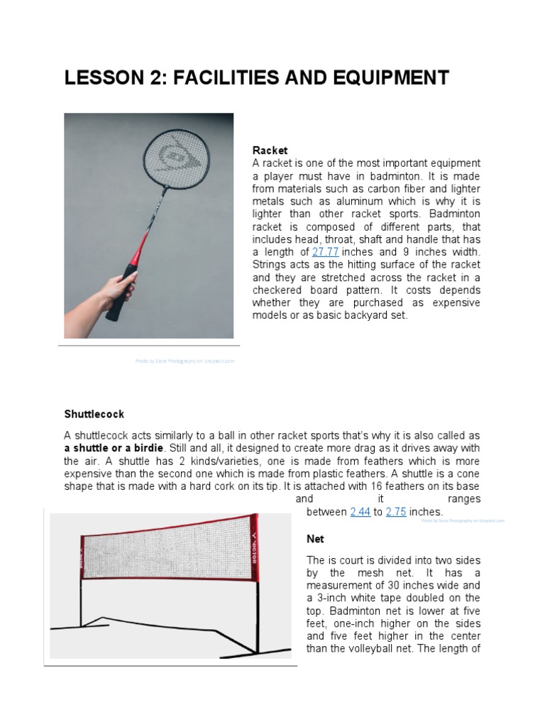 Lesson 2: Facilities and Equipment: Racket | PDF | Nature | Sports