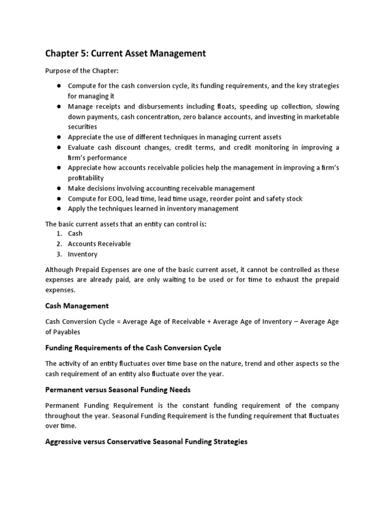 Chapter 5: Current Asset Management | PDF | Float (Money Supply) | Inventory