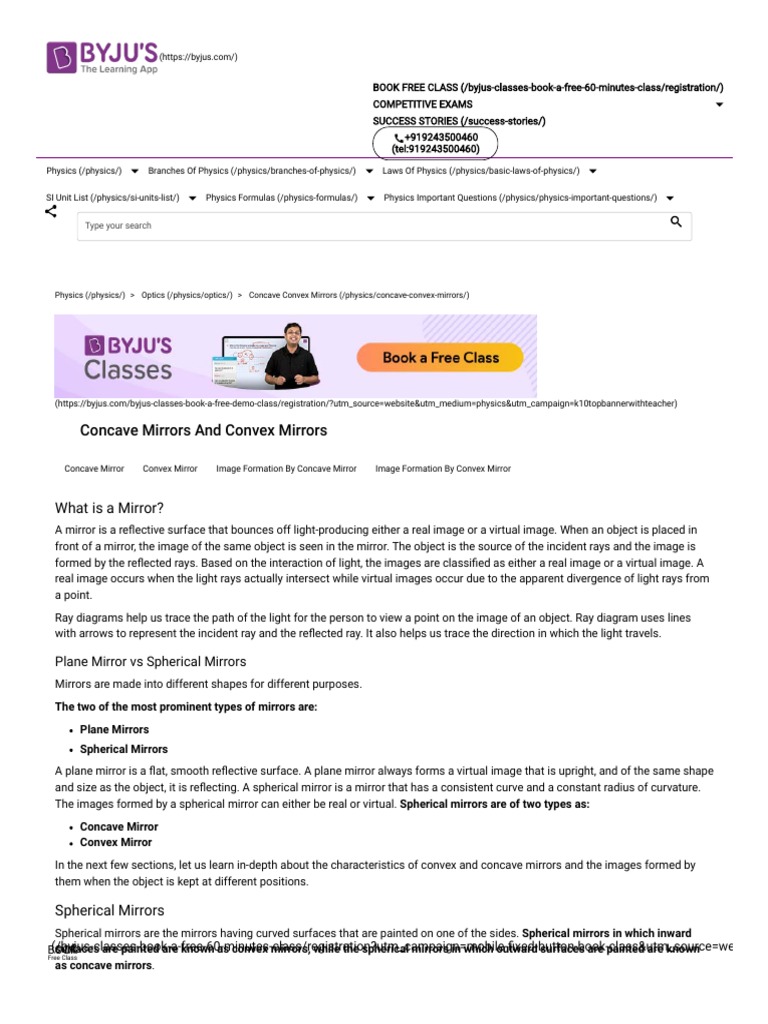 Concave Mirrors and Convex Mirrors - Image Formation, Ray Diagram | PDF ...