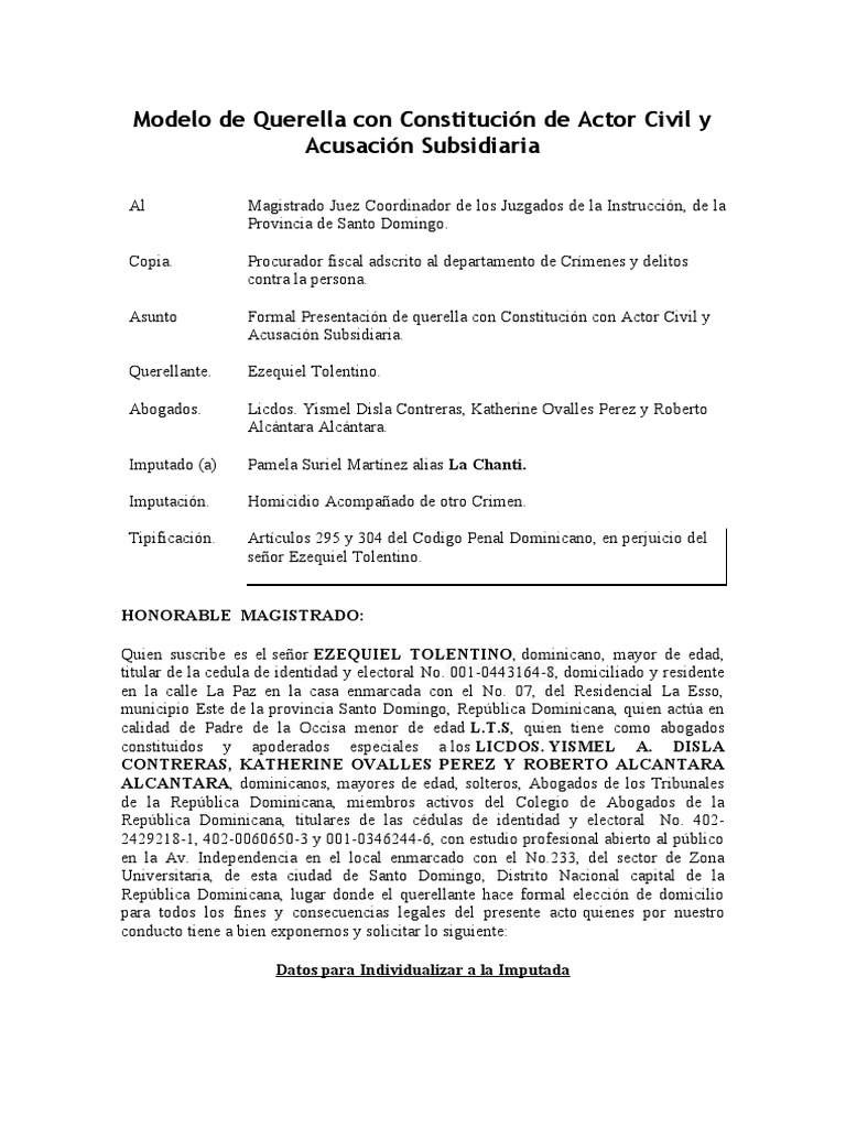 Querella Con POR HOMICIDIO | Descargar gratis PDF | Victimologia | Queja