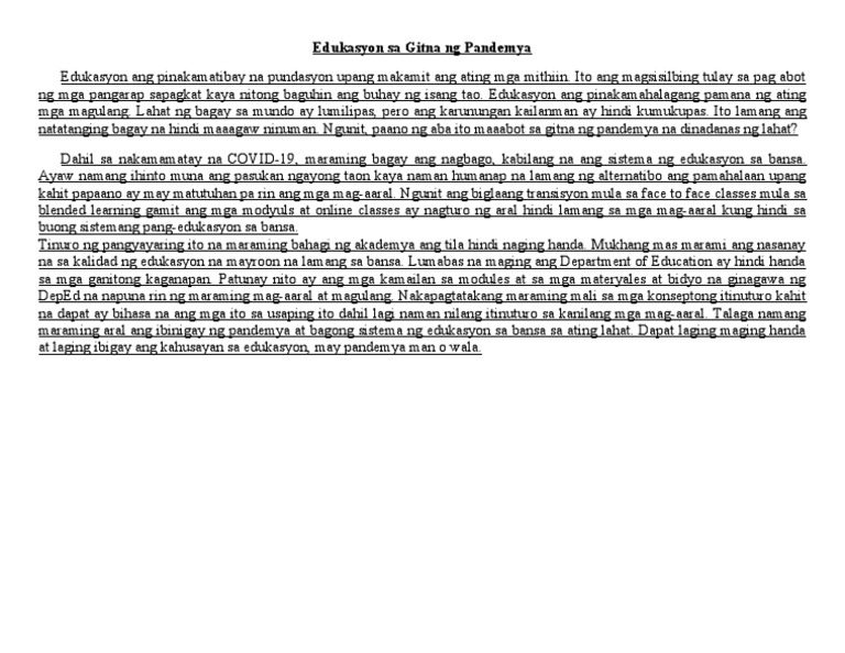 Edukasyon Sa Gitna NG Pandemya | PDF