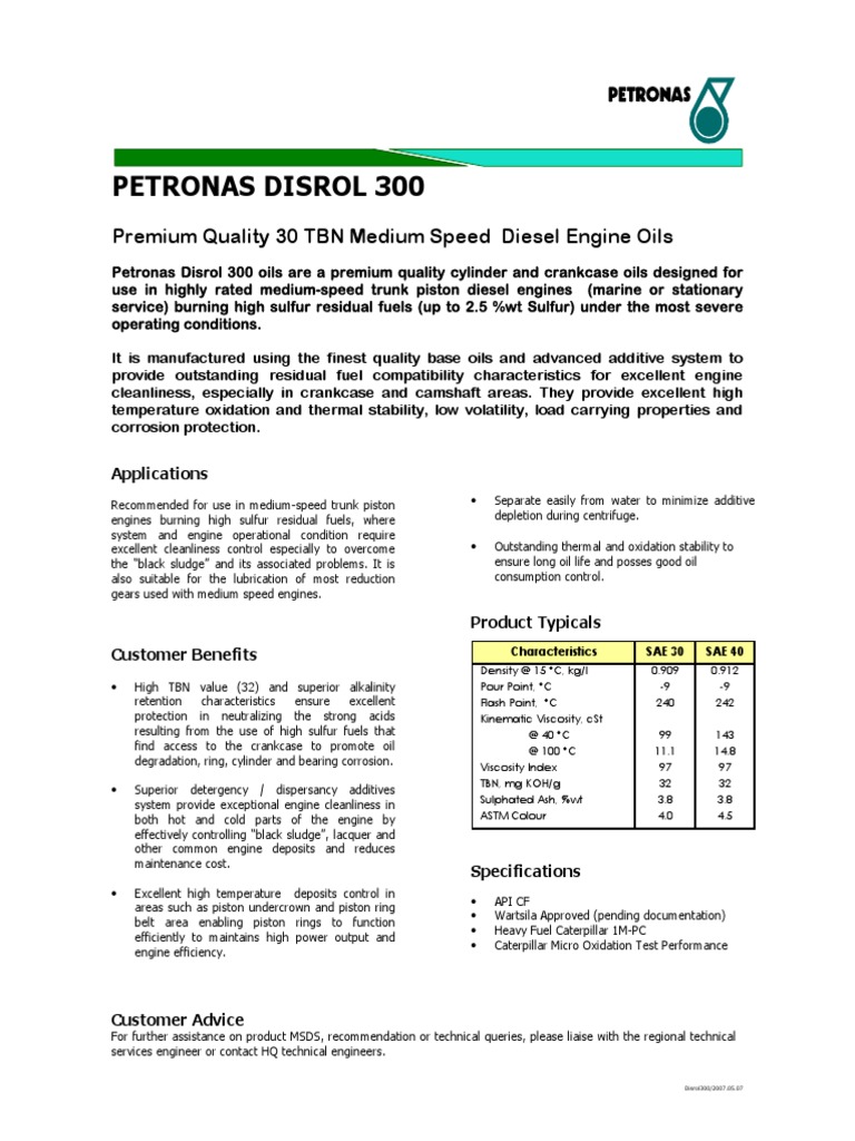 Petronas Disrol 300: Premium Quality 30 TBN Medium Speed Diesel Engine ...