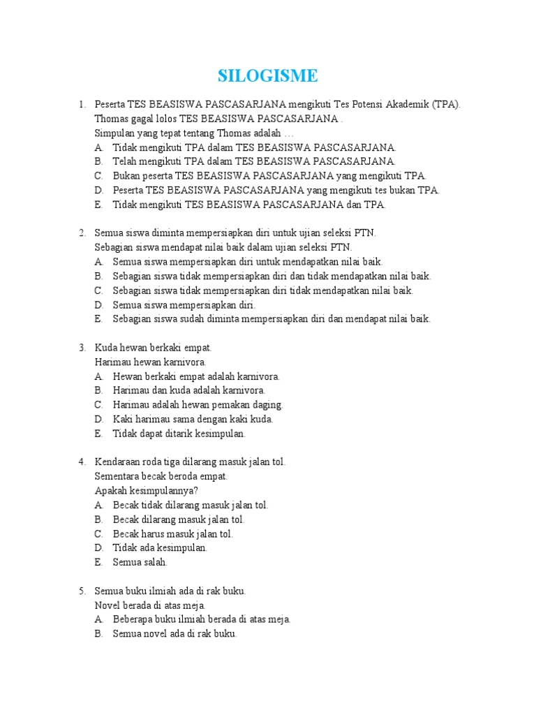 Soal Silogisme 2 | PDF | Seni & Disiplin Bahasa