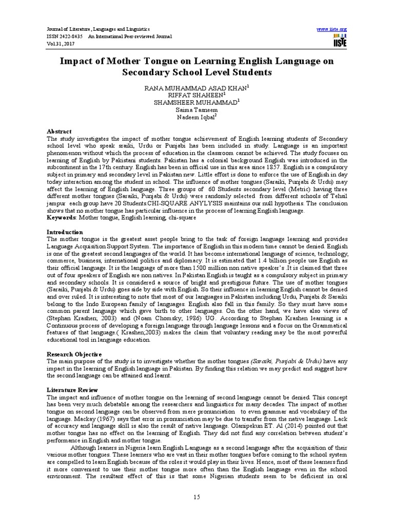 Impact of Mother Tongue PDF | PDF | Second Language | First Language