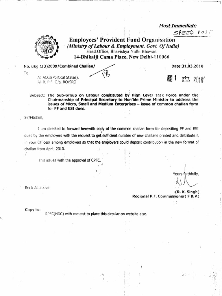 Common Challan Form for PF and ESI | PDF