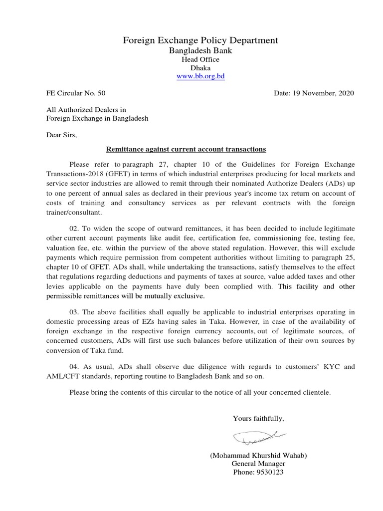 Foreign Exchange Policy Department: Bangladesh Bank | PDF | Remittance ...