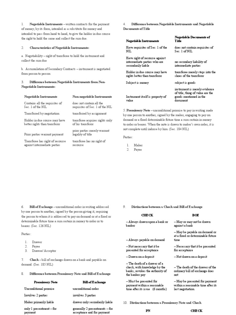 Essential Concepts of Negotiable Instruments: Promissory Notes, Bills ...