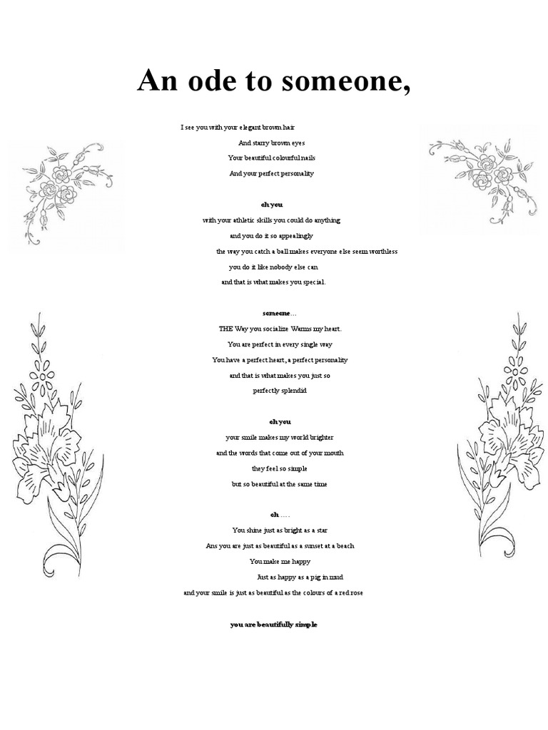 An Ode To Someone,: Oh You | PDF | Home & Garden | Poetry