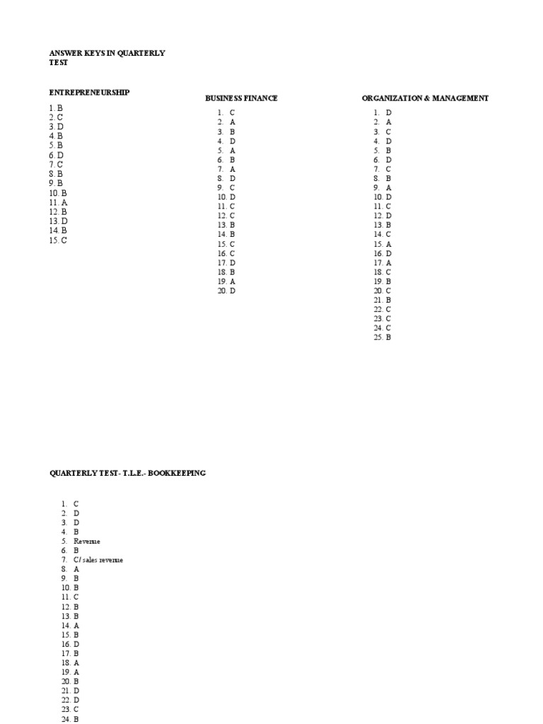 Answer Keys - 2ND Quarterly Test | PDF