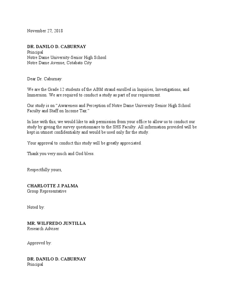 Letter in Conducting Survey | PDF