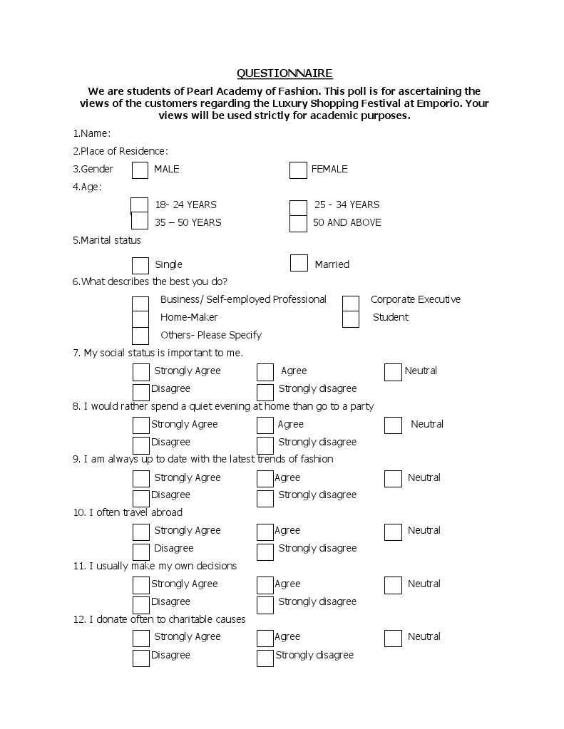 QUESTIONNAIRE | PDF | Luxury Goods | Fashion
