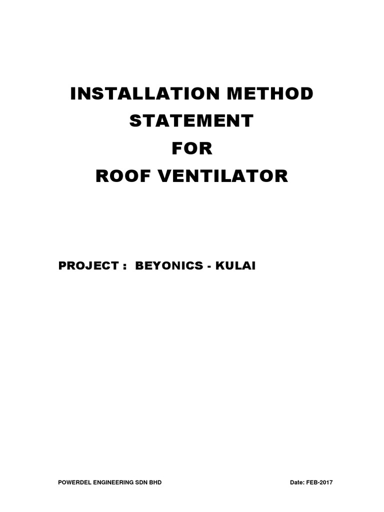 Method Statement - Roof Ventilator | PDF | Screw | Industries