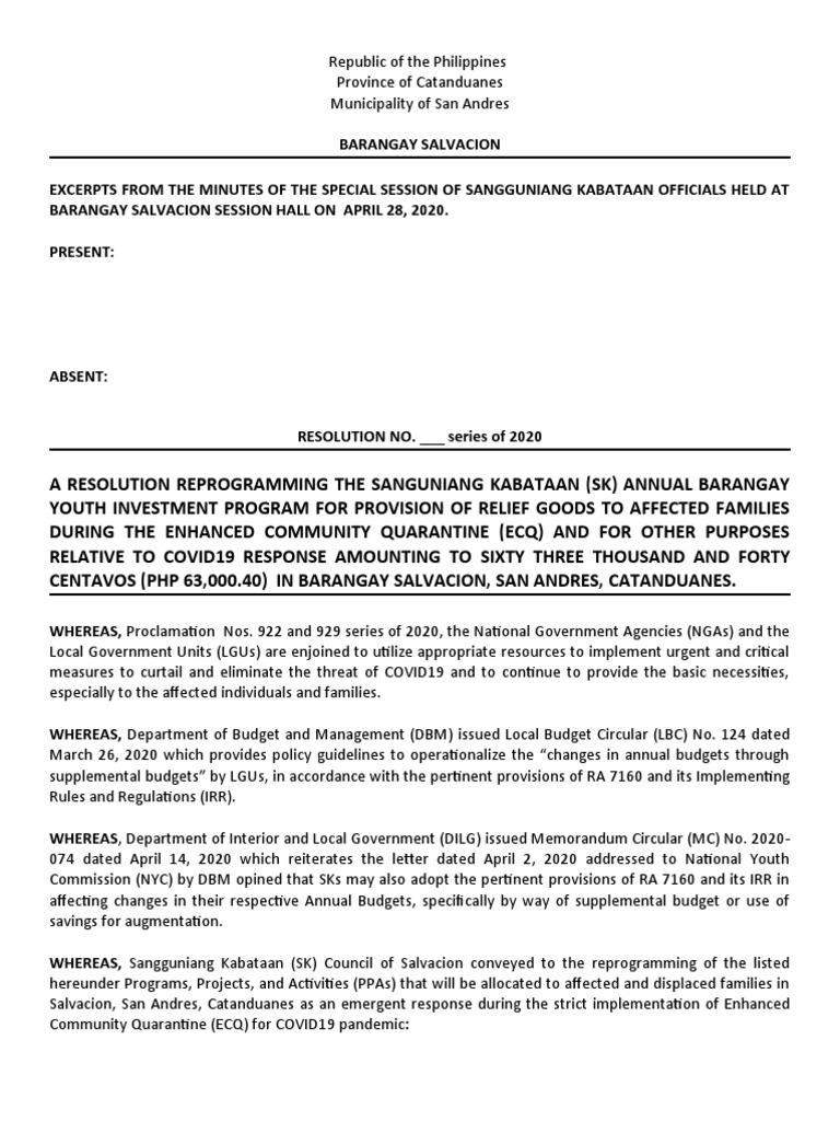 SK Resolution for Fund Reprogramming | PDF | Policy | Government
