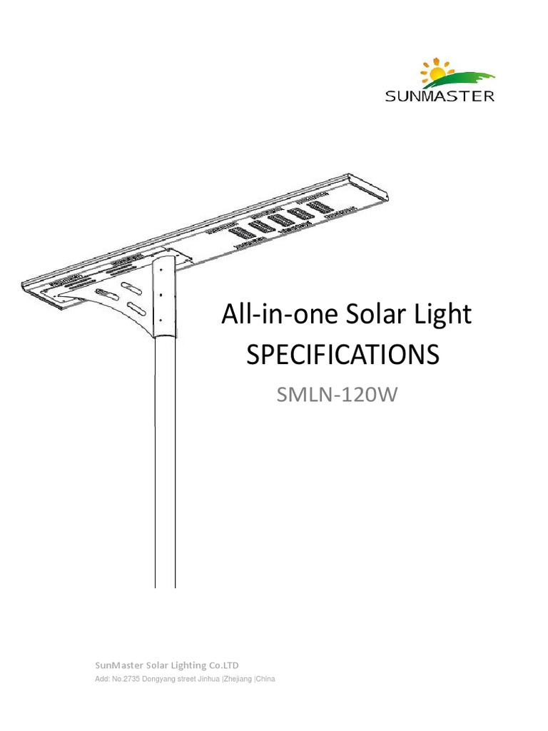 All-In-One Solar Light Specifications: SMLN-120W | PDF | Street Light ...