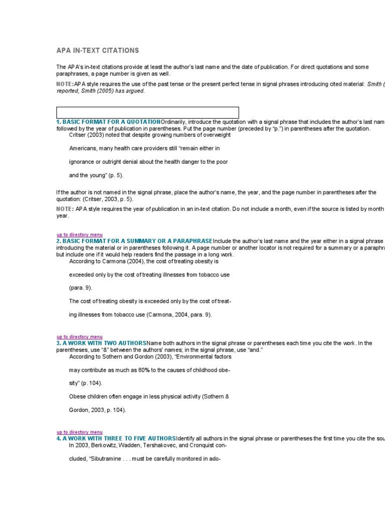 APA in Text Citations | Download Free PDF | Citation | Apa Style