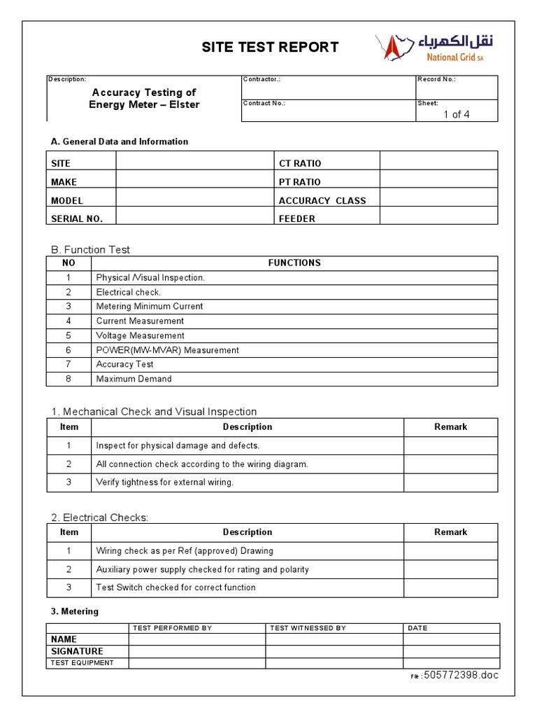 Site Test Report: Accuracy Testing of Energy Meter - Elster | PDF ...