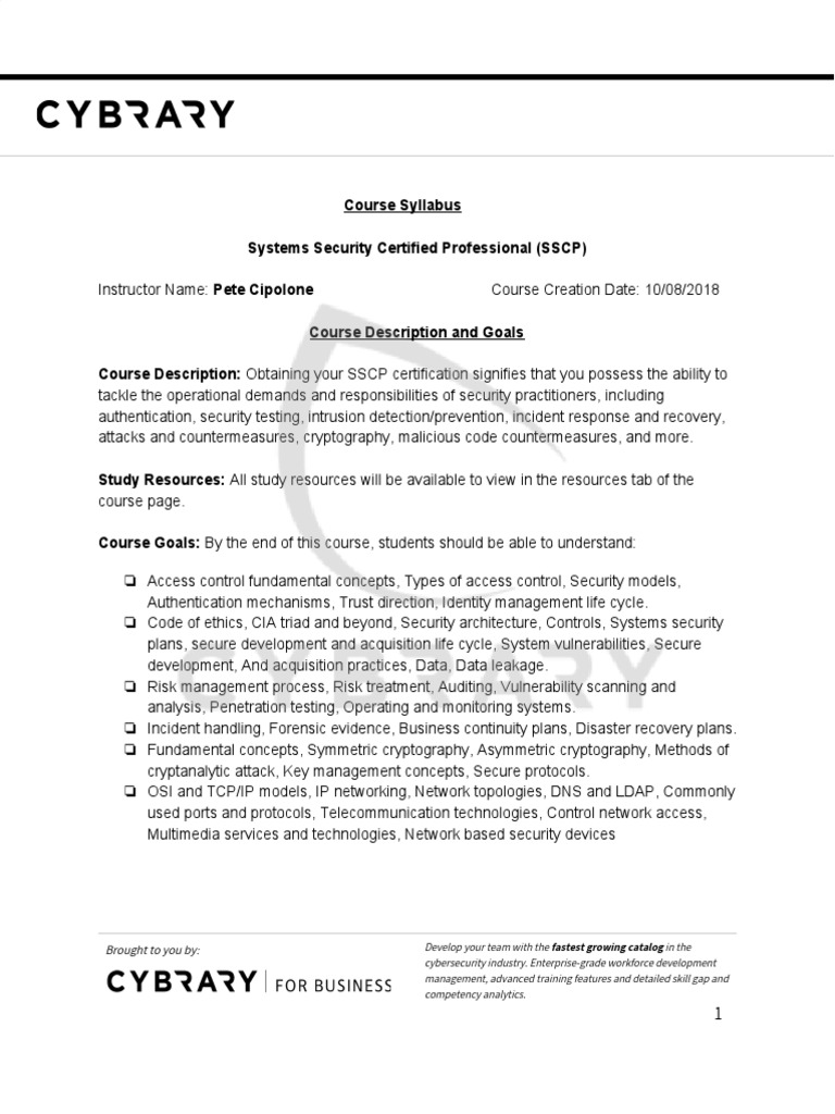 SSCP Certification Course Outline | PDF | Information Security | Cryptography