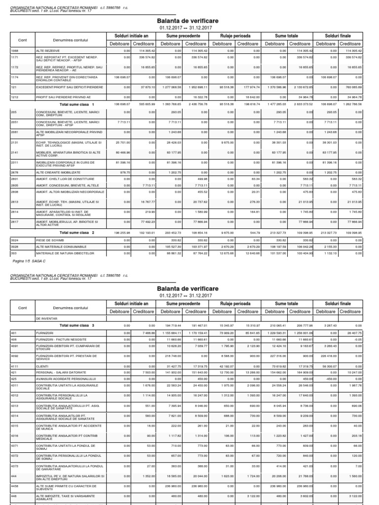 Balanta de Verificare: Solduri Initiale An Sume Precedente Rulaje ...