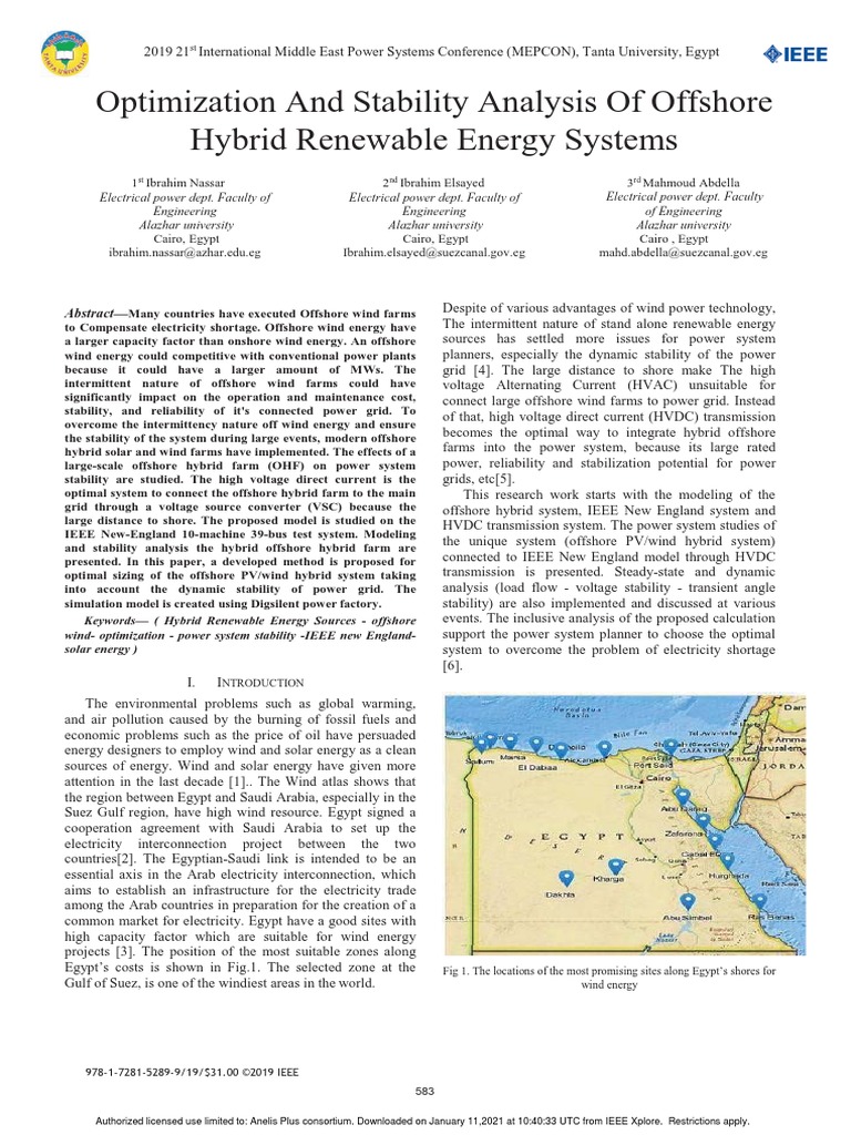 Optimization and Stability Analysis of Offshore Hybrid Renewable Energy ...