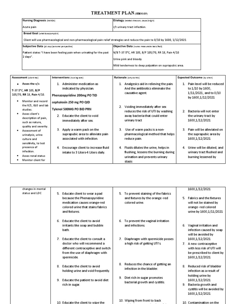 Uti Treatment Plan | PDF | Urinary Tract Infection | Medical Specialties