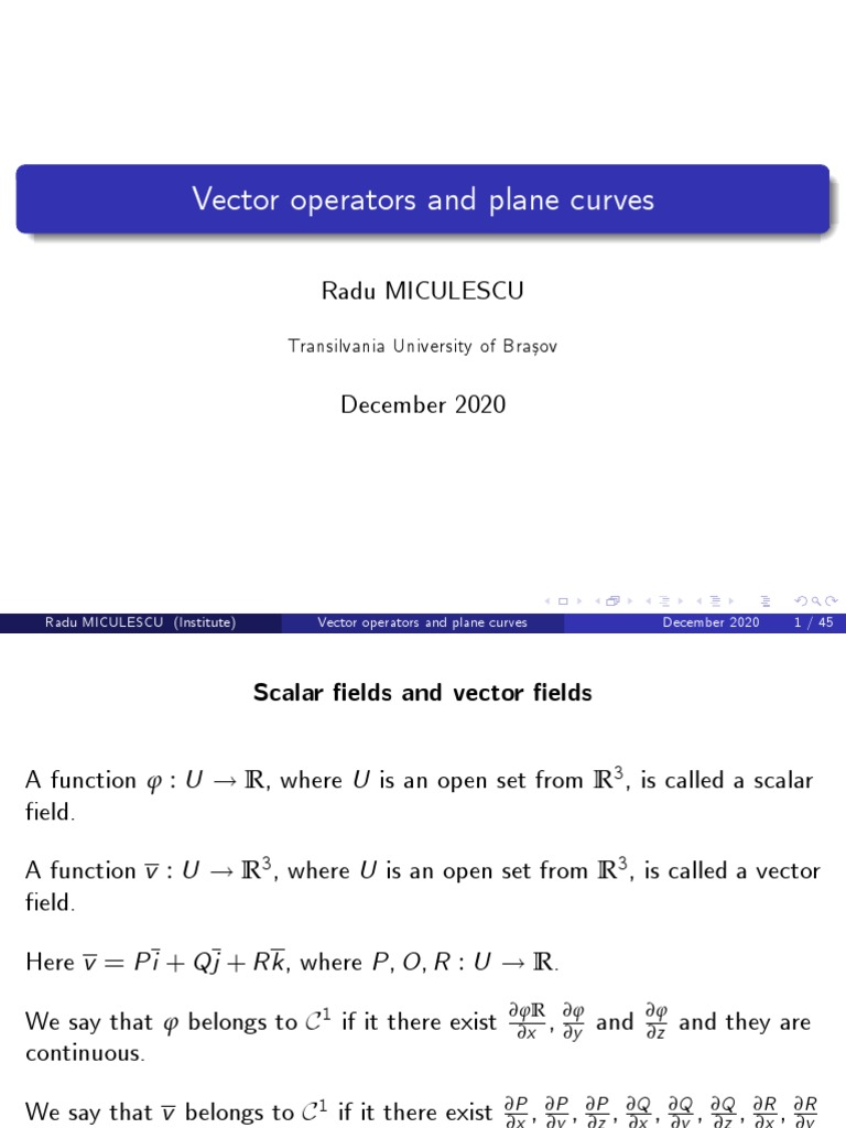 Vector Operators and Plane Curves: Radu Miculescu | Download Free PDF | Divergence | Plane ...