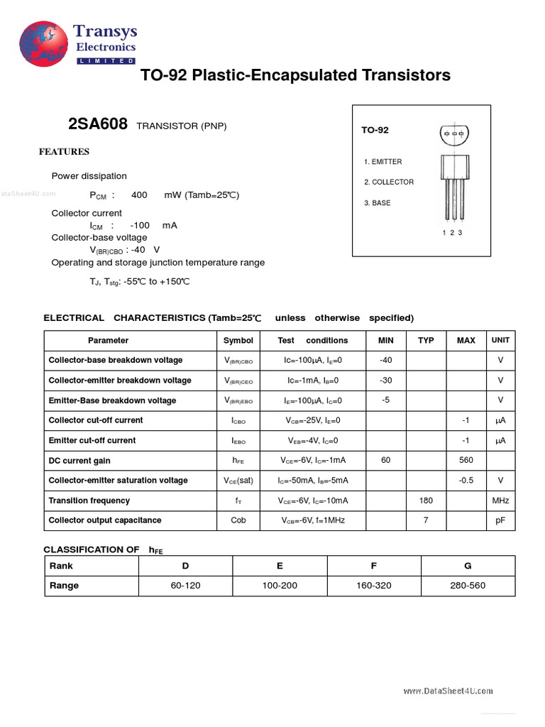 Transys: TO-92 Plastic-Encapsulated Transistors | PDF | Bipolar ...