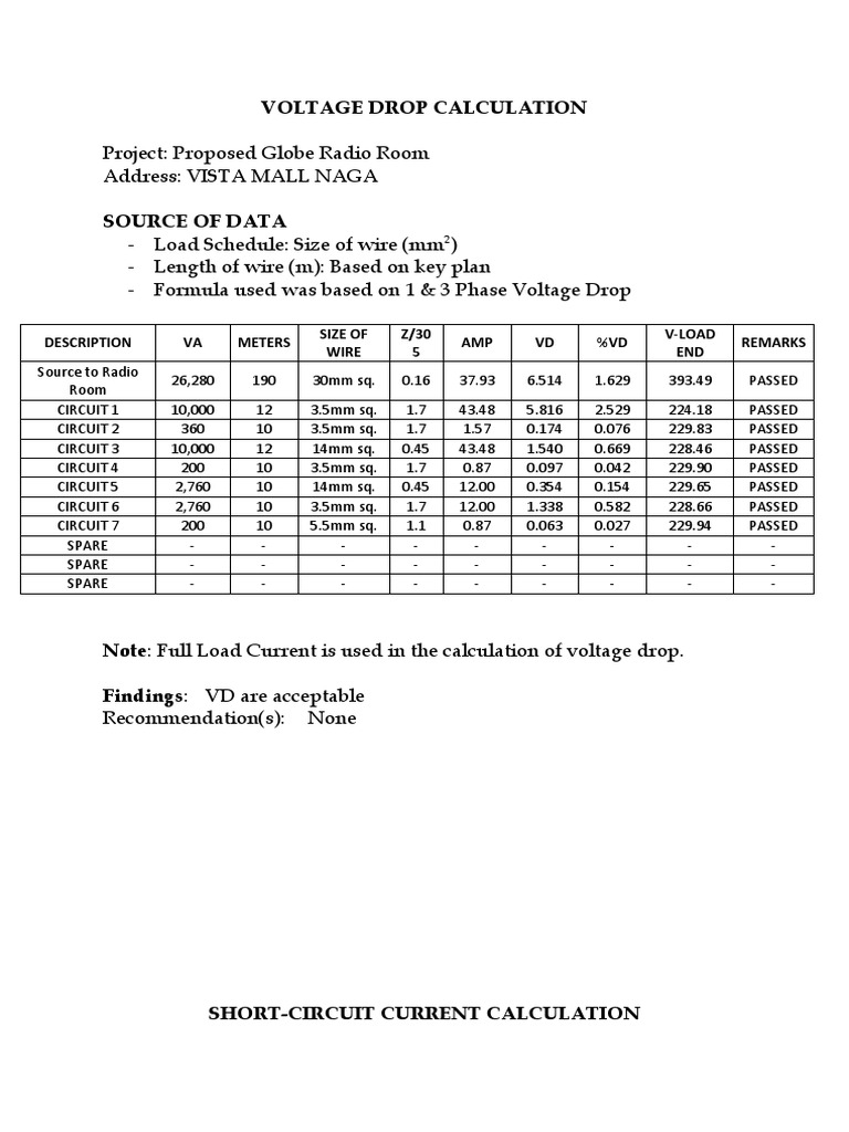 Voltage Drop and Short Circuit Calculation | PDF | Transformer ...