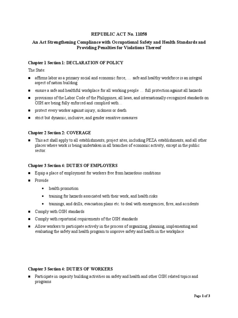 RA 11058 Pre-Read | PDF | Occupational Safety And Health | Safety
