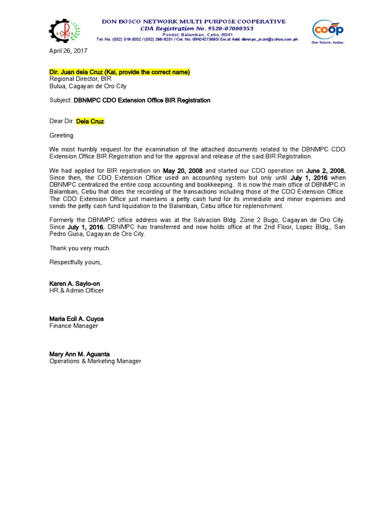 BIR-Letter Request 051117 | PDF